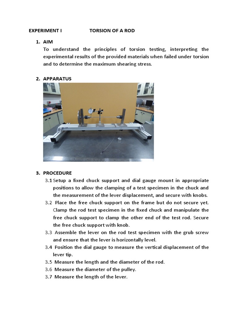 Experiment I Torsion of A Rod 1. AIM | PDF | Weighing Scale | Bending