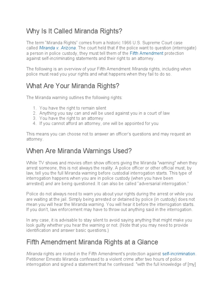 Fifth Meranda Rights | PDF | Miranda Warning | Arrest