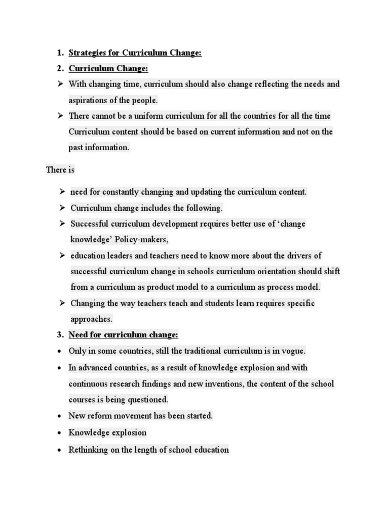 Strategies For Curriculum Change | PDF | Curriculum | Needs Assessment