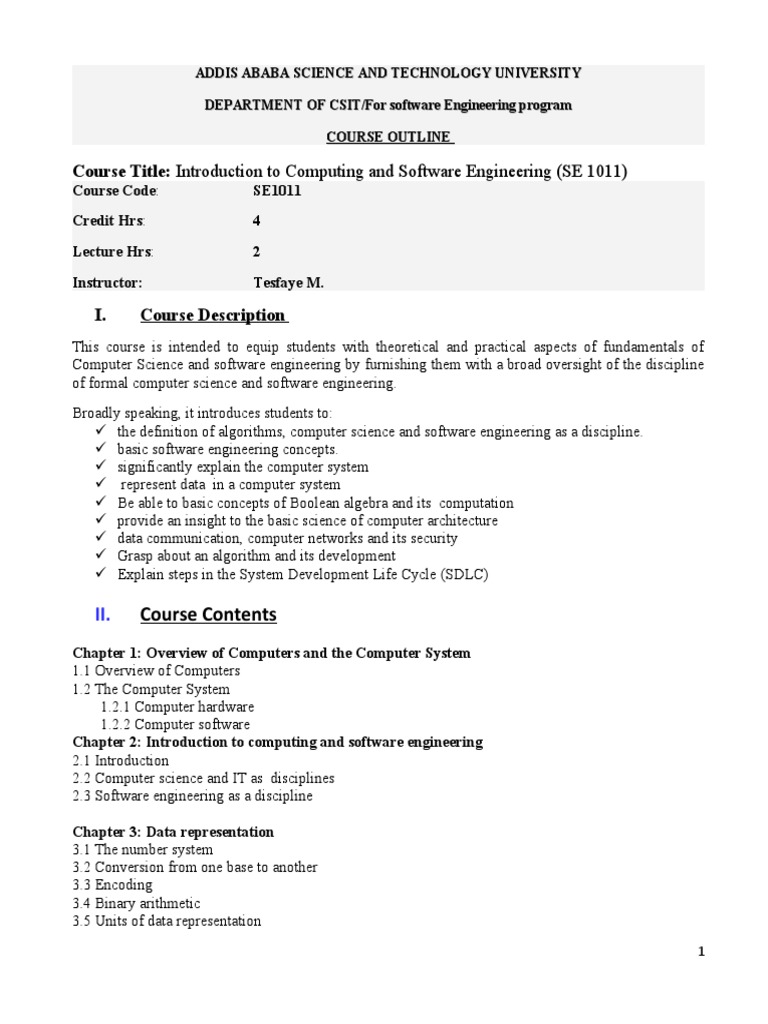 CourseOutline - Intro - To - Comp - SC - and - SE | PDF | Computer ...