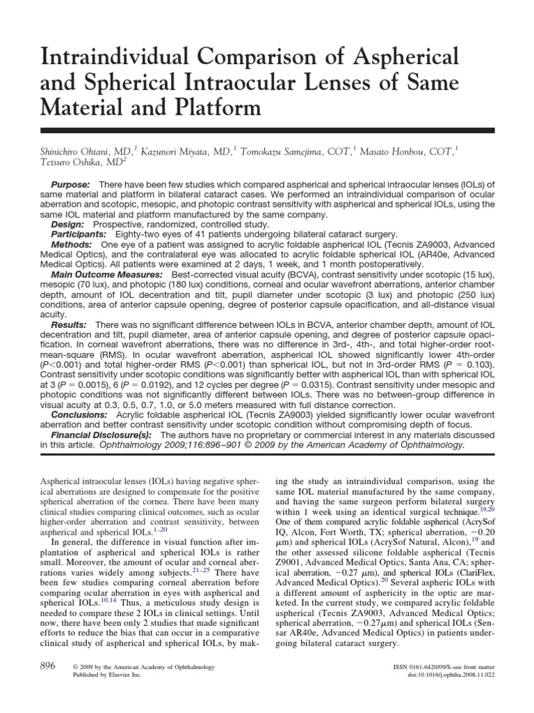 Intraindividual Comparison of Aspherical and Spherical Intraocular ...