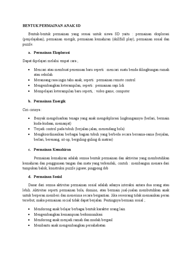 Jenis Permainan Edukatif untuk Anak SD | PDF | Karier & Perkembangan ...