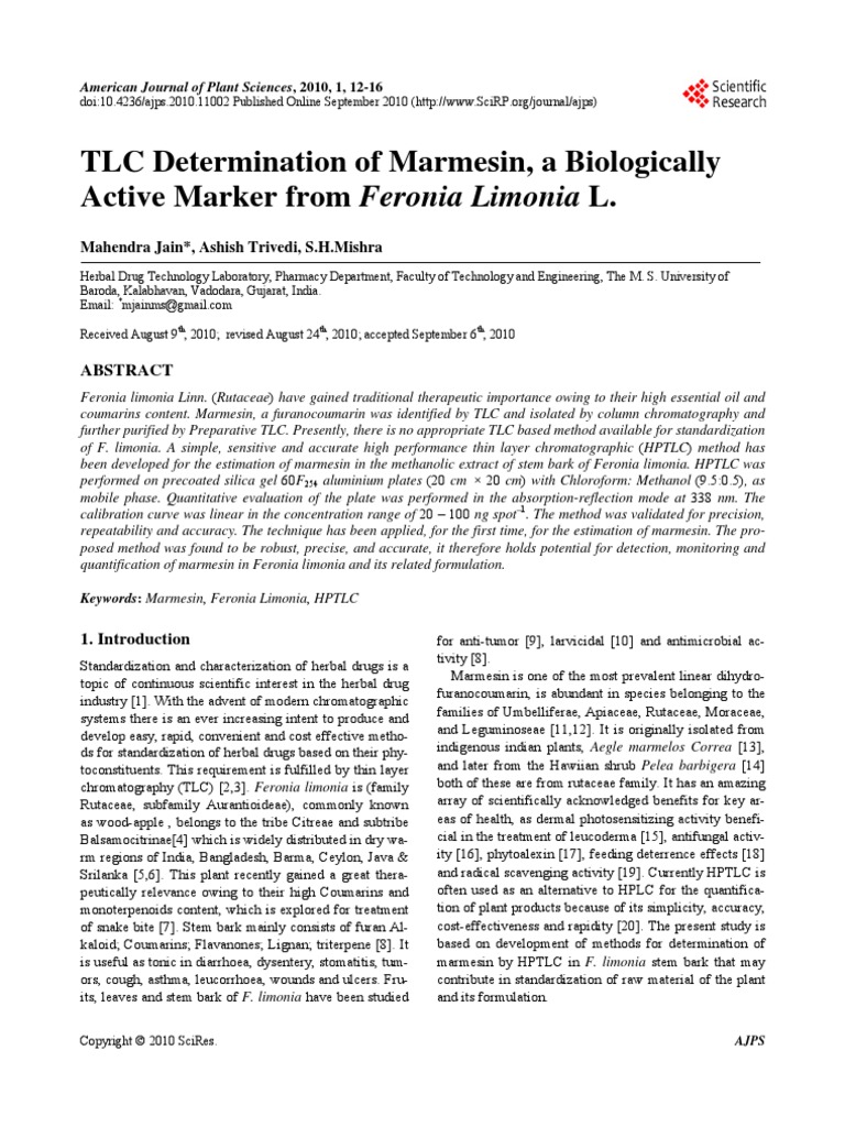 TLC Determination of Marmesin A Biologically Activ | PDF | Thin Layer ...