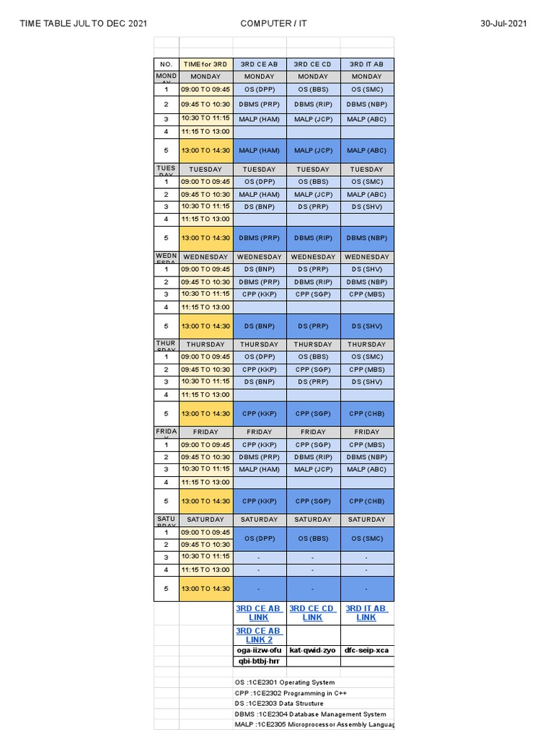 3rd Time Table Jul To Dec 2021 - Time Table | PDF | Information ...