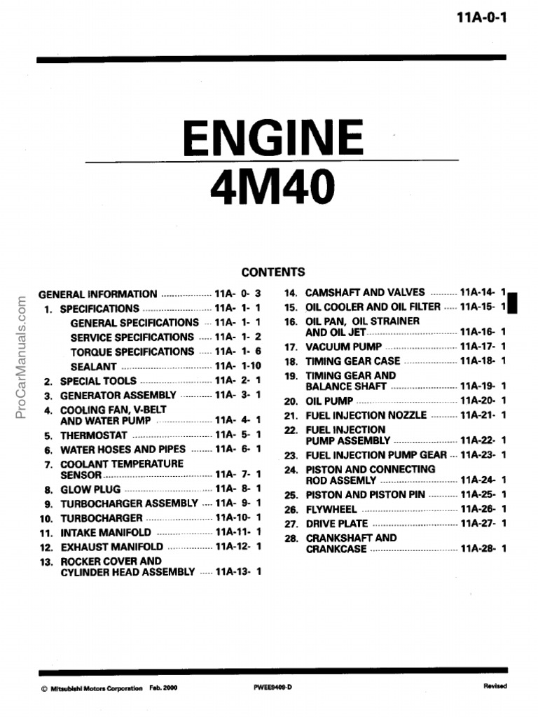 Mitsubishi Engine 4M40 Service Repair Manual | PDF