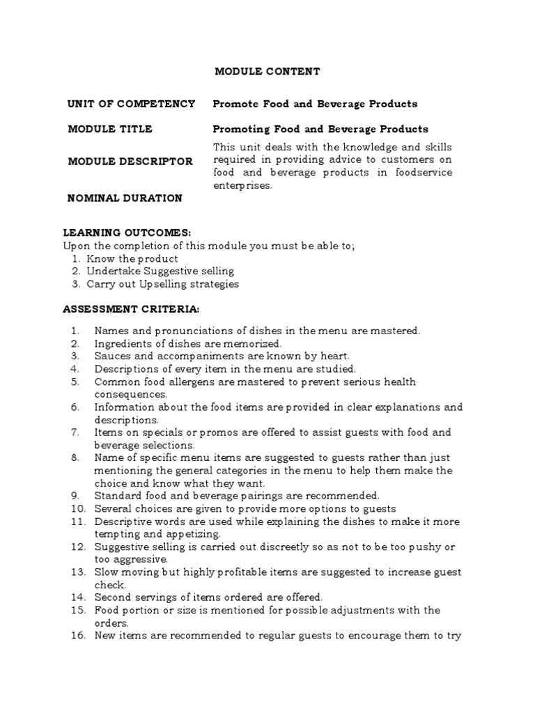 MODULE CONTENT Format For Fuds | PDF | Menu | Foods