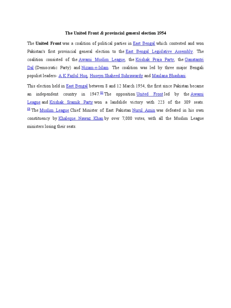 The United Front & Provincial General Election 1954 | PDF
