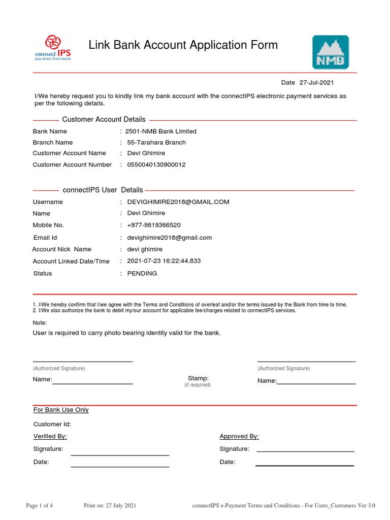 Link Bank Account Application Form | PDF | Indemnity | Banks