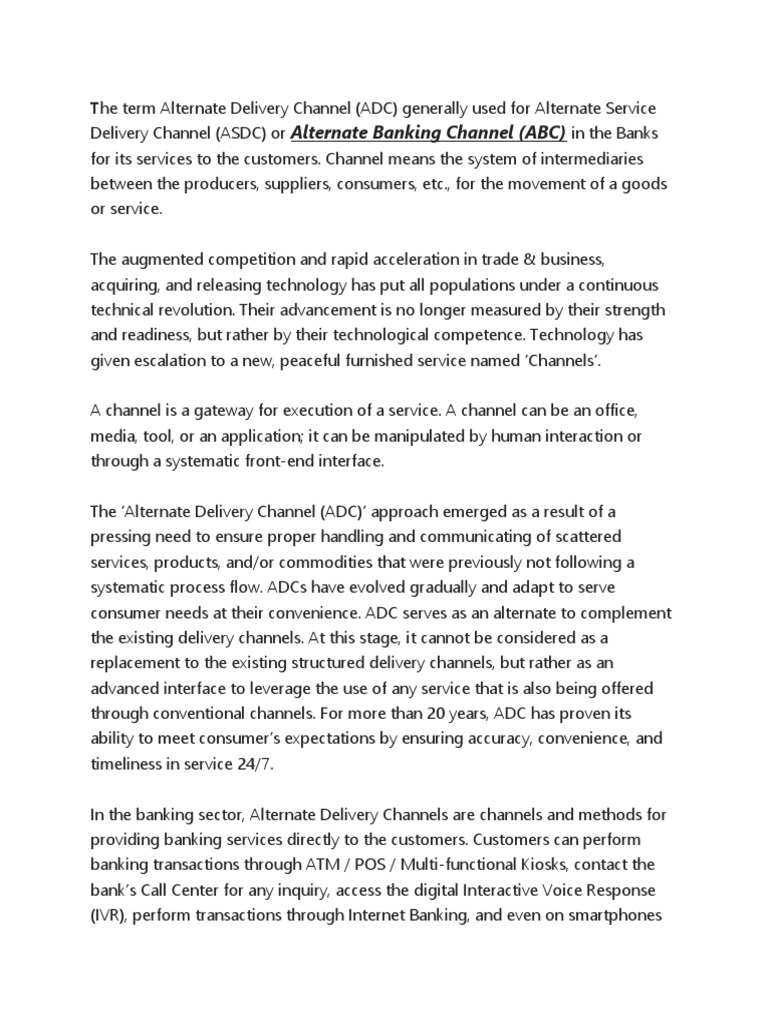 Alternate Delivery Channels Transform Banking | PDF | Debit Card | Banks