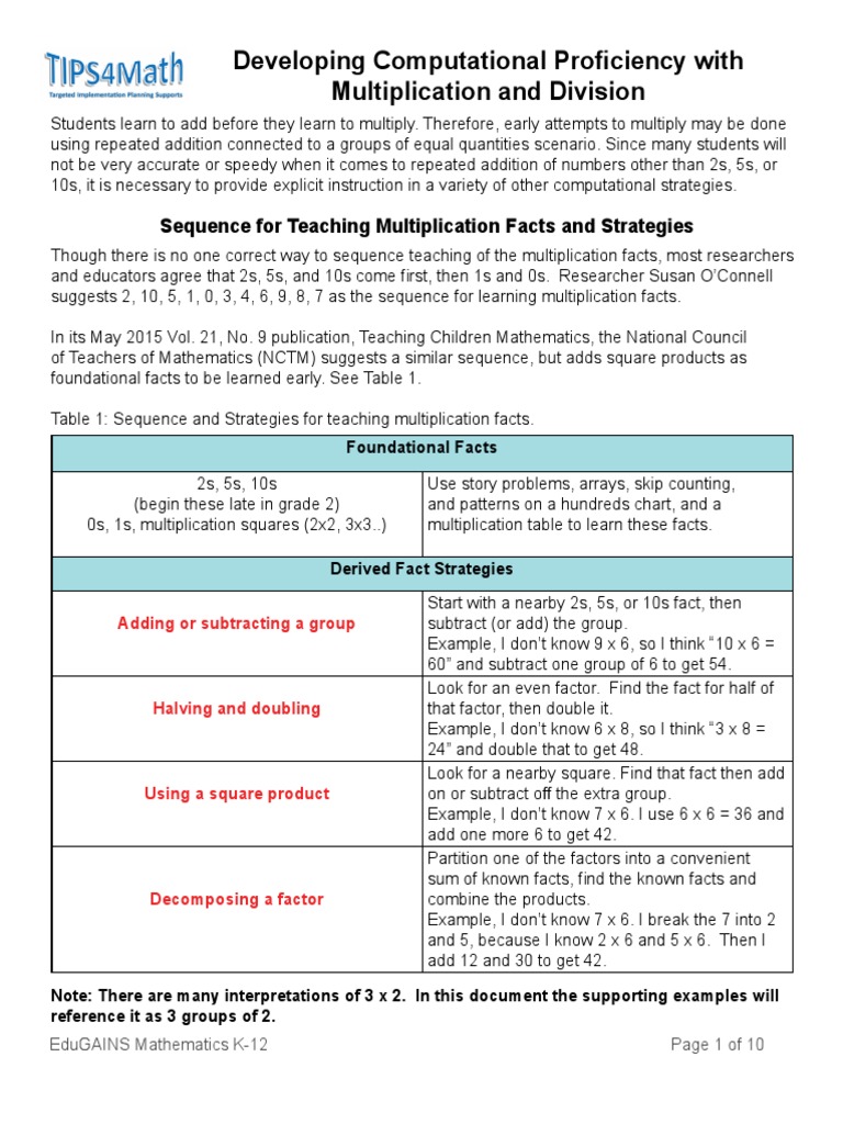 Developing Computational Proficiency With Multiplication and Division ...