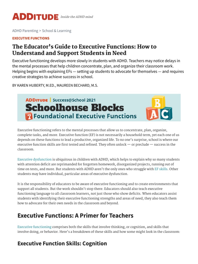 Executive Functioning: A Teacher's Guide To Helping Students With ADHD ...