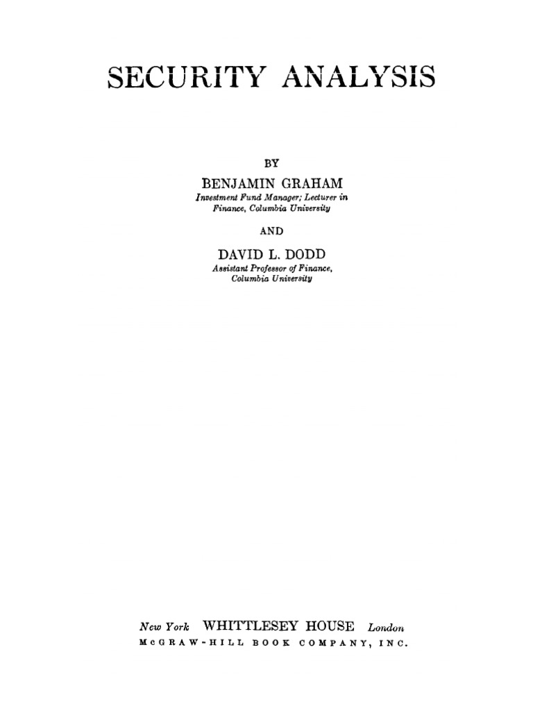 Benjamin Graham - Security Analysis (5th Ed) | PDF