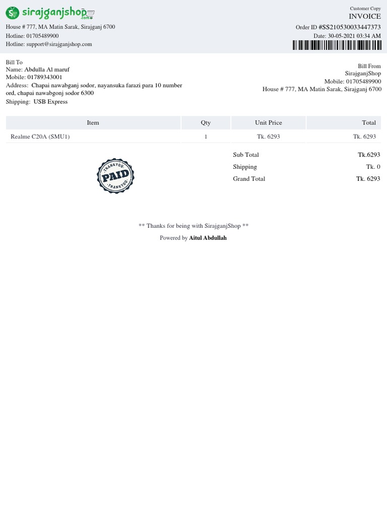 Item Qty Unit Price Total: Invoice | PDF