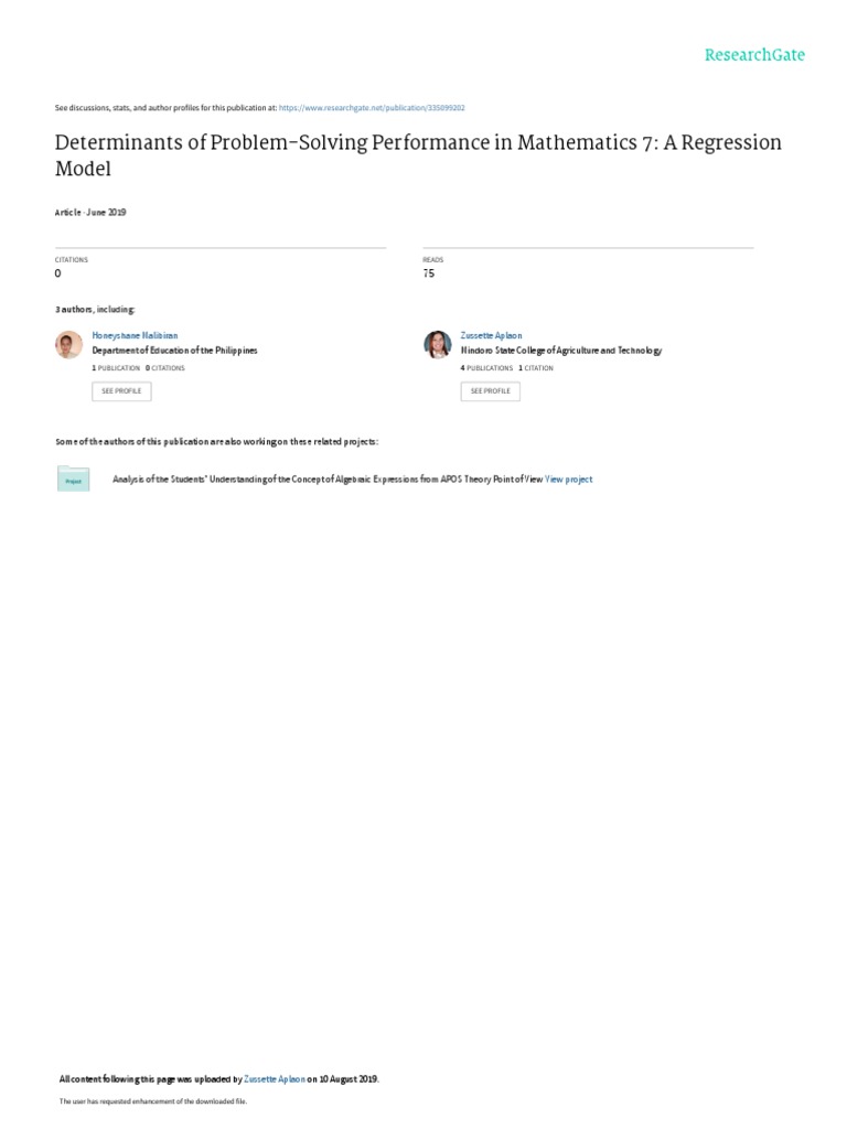 Math Problem-Solving Factors Grade 7 | PDF | Reading Comprehension ...