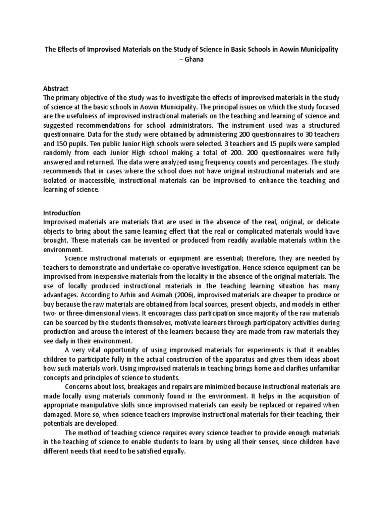 Effects of Improvised Materials in Science | PDF | Science Education ...