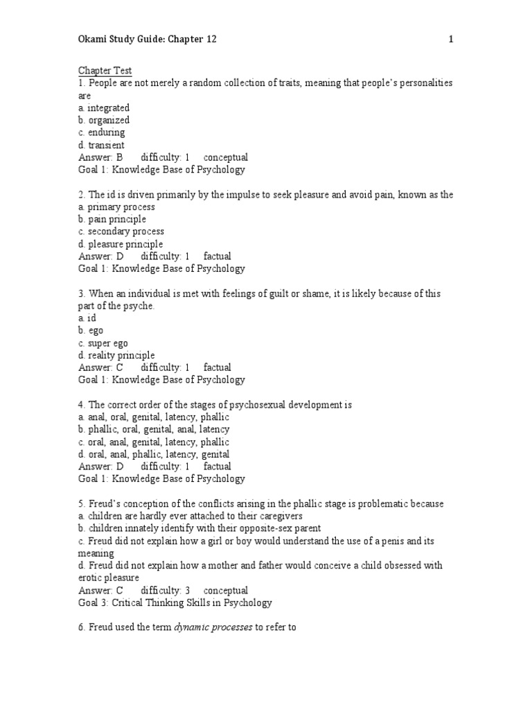 Chapter 12 Practice Test | Download Free PDF | Id | Psychology