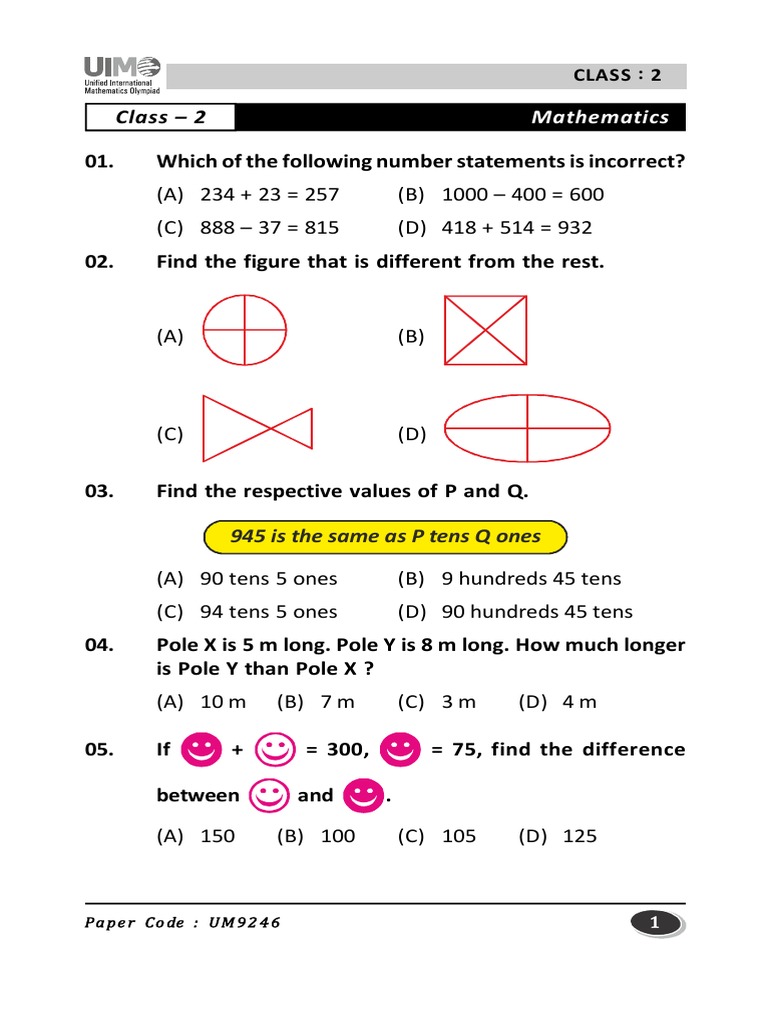 Class 2 Uimo-2021-Paper Set A | PDF