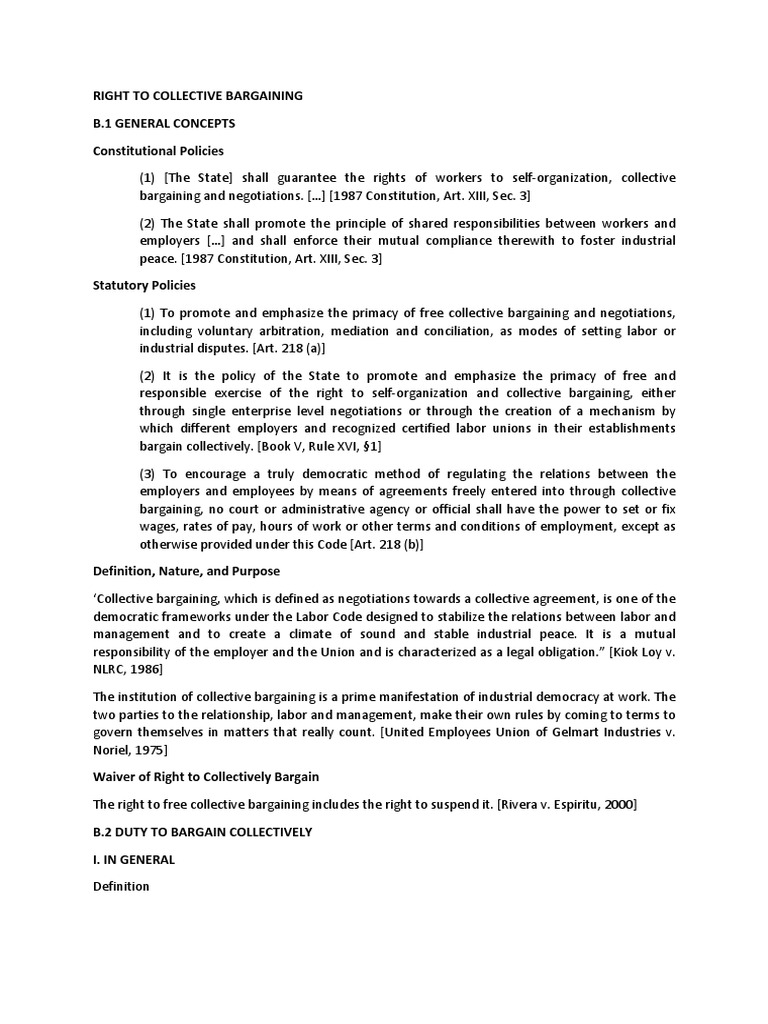 Right To Collective Bargaining B.1 General Concepts Constitutional ...