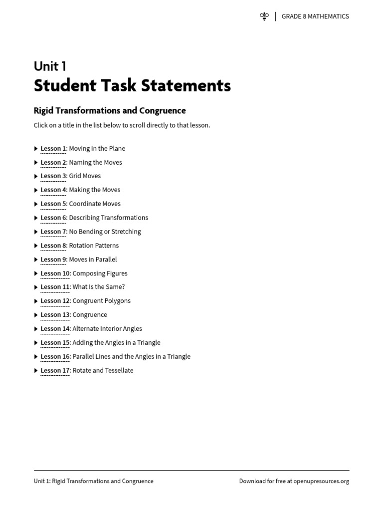 Grade 8.unit 1-Student Task Statements | PDF | Triangle | Angle