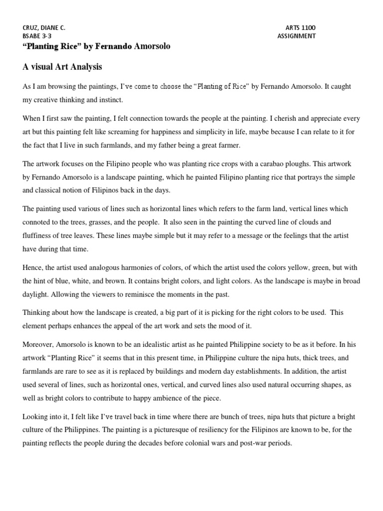 Visual Arts Analysis (Planting Rice - Fernando Amorsolo) | PDF | The Arts | Aesthetics