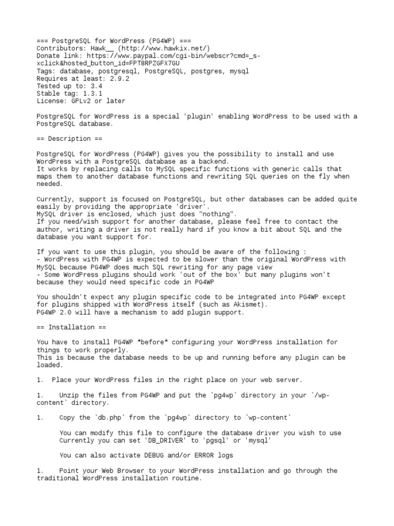 PostgreSQL For Wordpress | PDF | Word Press | Postgre Sql