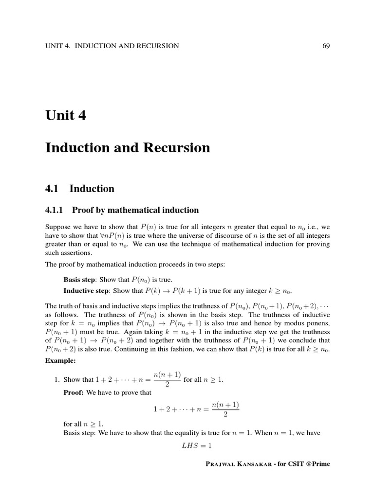 Unit 4 Induction And Recursion Complete Pdf Recursion Algorithms
