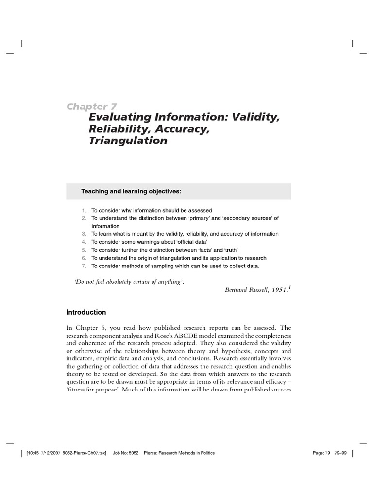 Evaluating Information: Validity, Reliability, Accuracy, Triangulation ...