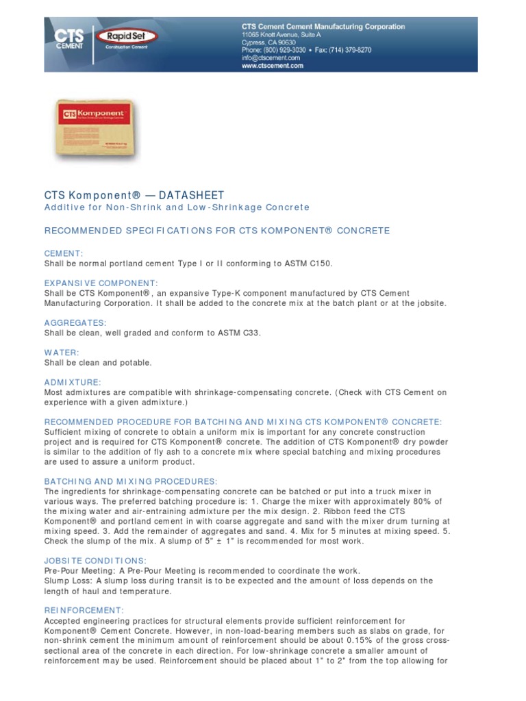 CTS Komponent® - DATASHEET | PDF | Concrete | Structural Engineering