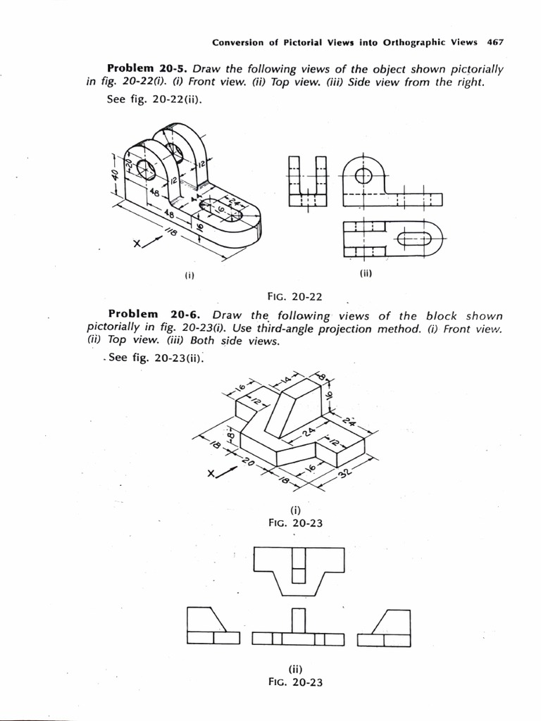 Pictorial To Orthographic Exercises | PDF | Engineering | Aesthetics