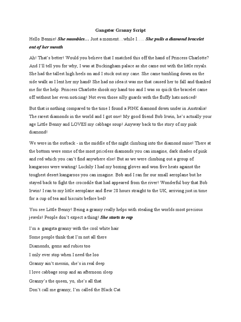 Out of Her Mouth: Gangster Granny Script | PDF | Gemstone