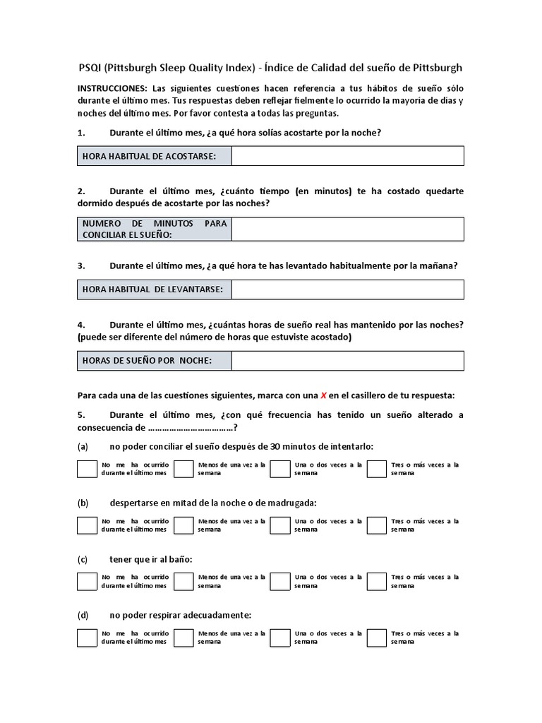 PSQI Pittsburgh Sleep Quality Index - Indice de Calidad Del Sueño de ...