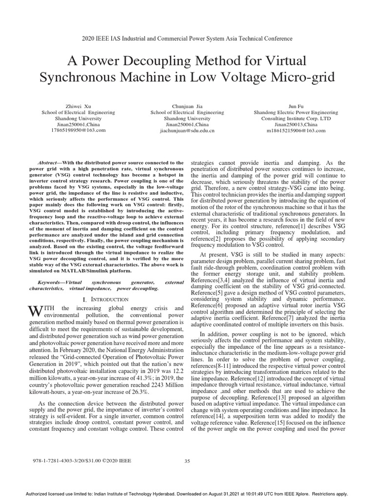 A Power Decoupling Method For Virtual Synchronous Machine in Low ...