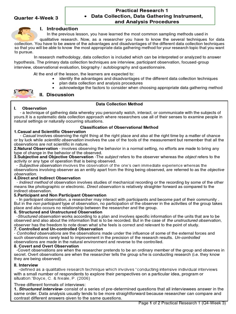 Data Collection, Data Gathering Instrument,: Quarter 4-Week 3 Practical ...