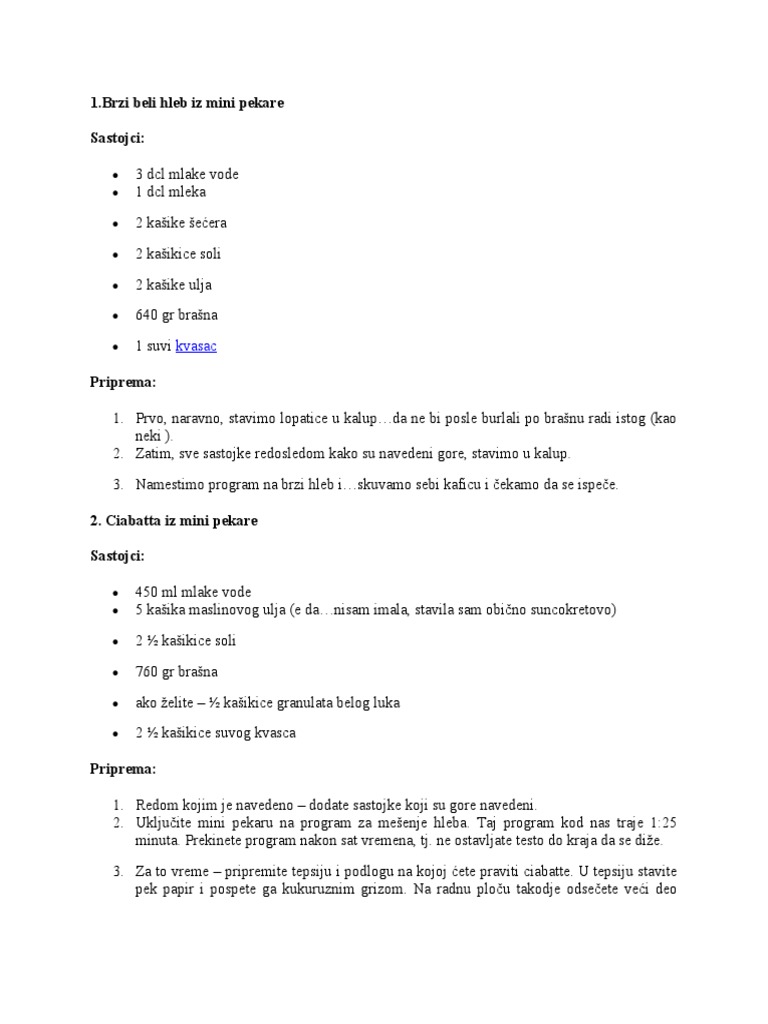 Mini Pekara Recepti | PDF