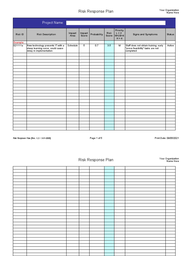 Project Risk Response Plan Template | PDF | Risk | Project Management