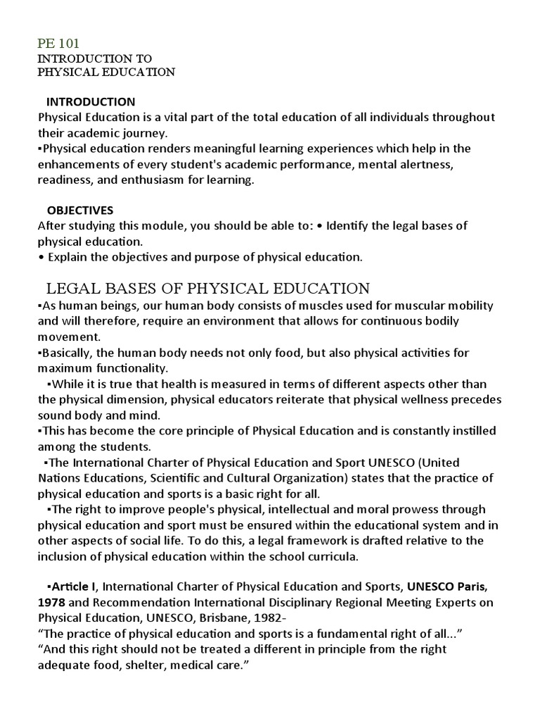 Legal Bases of Physical Education | PDF | Physical Education | Physical ...