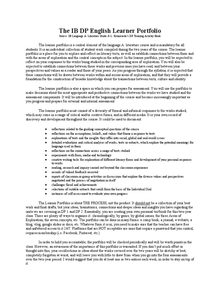 The IB DP English Learner Portfolio | PDF | Educational Assessment ...