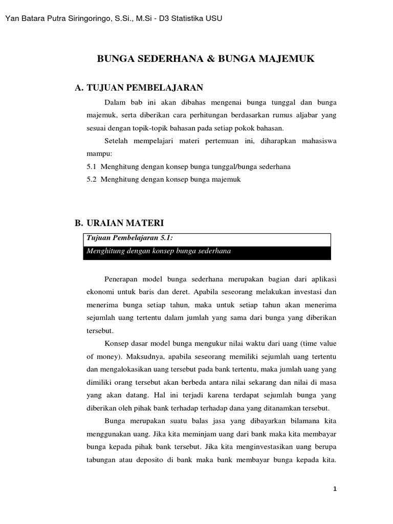 Bunga Sederhana dan Bunga Majemuk | PDF | Pengelolaan Keuangan & Uang