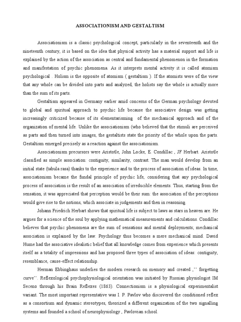 Associationism and Gestaltism | PDF | Perception | Psychology
