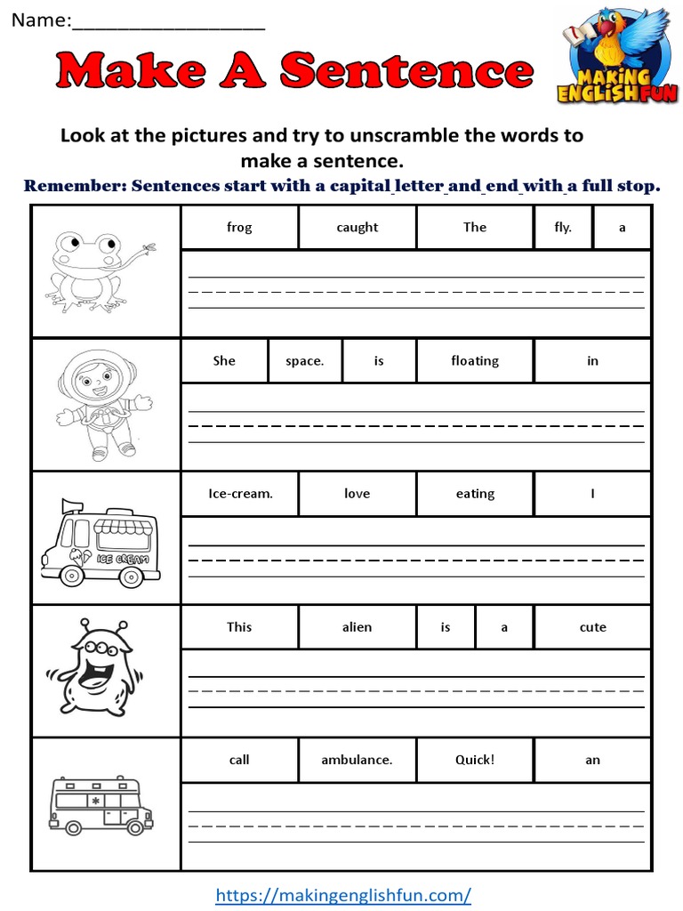 Sentence Scramble Color Red Set 1 2 | PDF