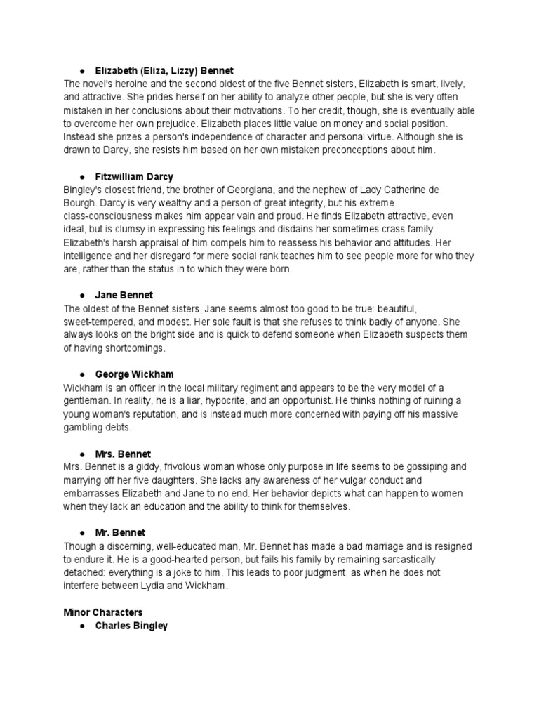 Character - Pride and Prejudice | PDF | Pride And Prejudice | Mr. Darcy