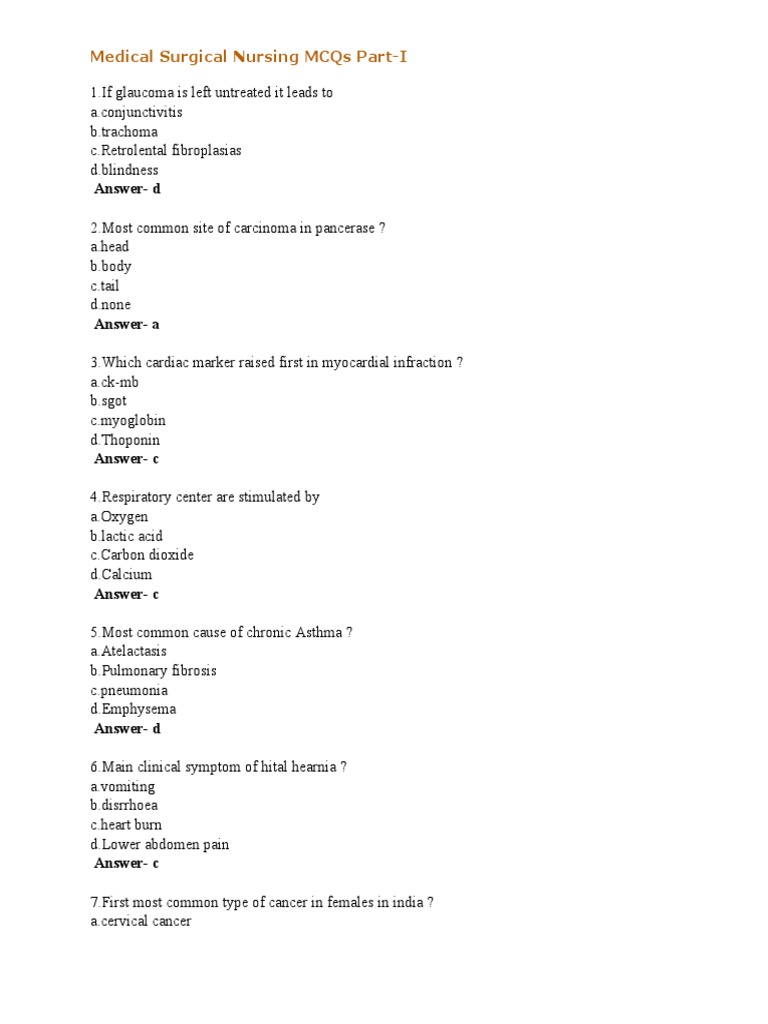 Medical Surgical Nursing MCQs | PDF | Stomach | Cancer