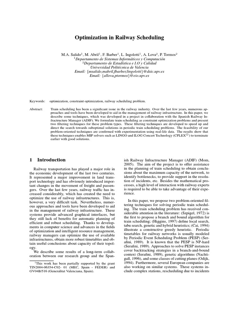 Optimization In Railway Scheduling Pdf Mathematical Optimization Linear Programming