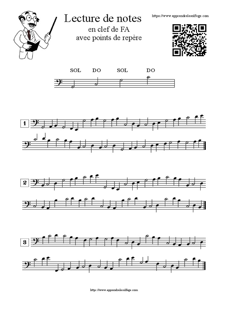 Lecture Notes Clef de Fa Points Repere Debutant 1 | PDF