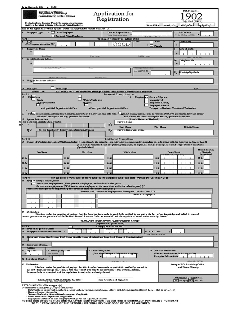 BIR Form 1902 | PDF | Taxpayer | Identity Document
