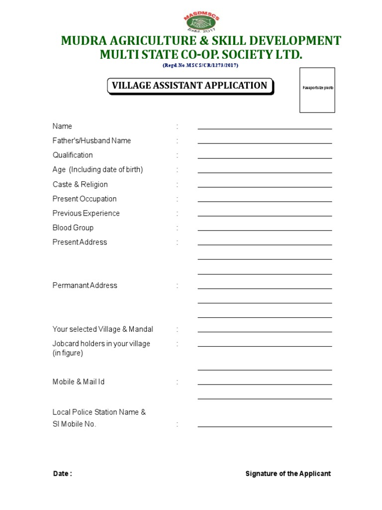 Village Assistant Application Form | PDF