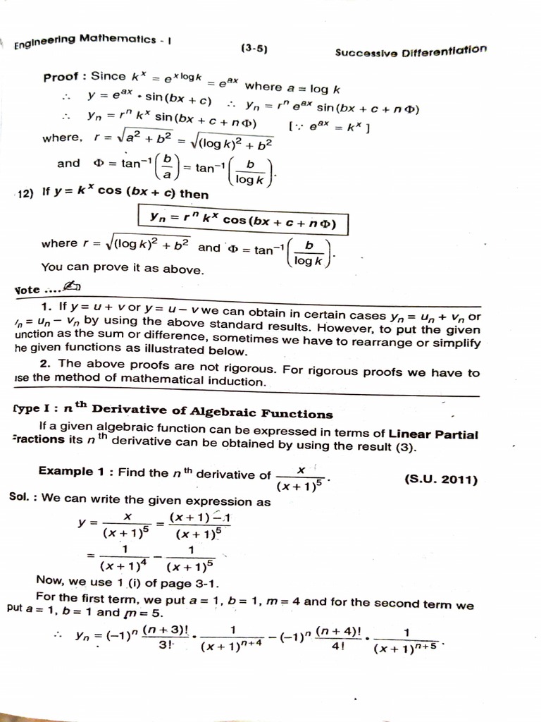 Successive Differentiation Part I NTH Derivative of Algebraic Functions | PDF | Derivative ...