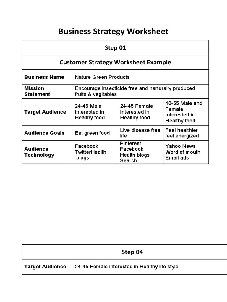Business Strategy Worksheet | PDF | Target Audience | Foods