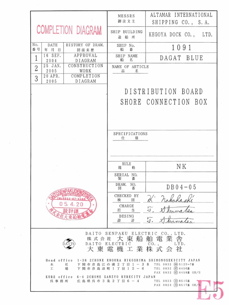 E-05 Distribution Box, Shore Connection Box | PDF | Equipment | Electricity