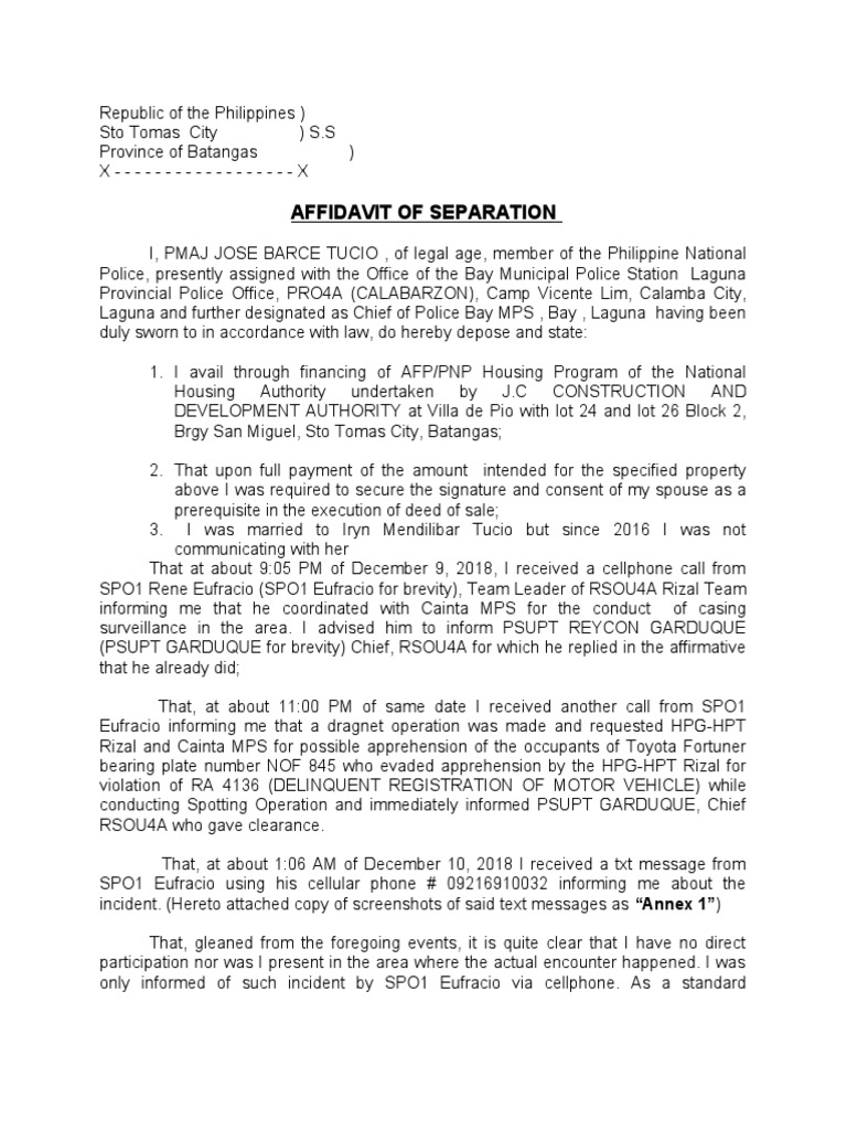 Affidavit of Separation | PDF | Affidavit | Government